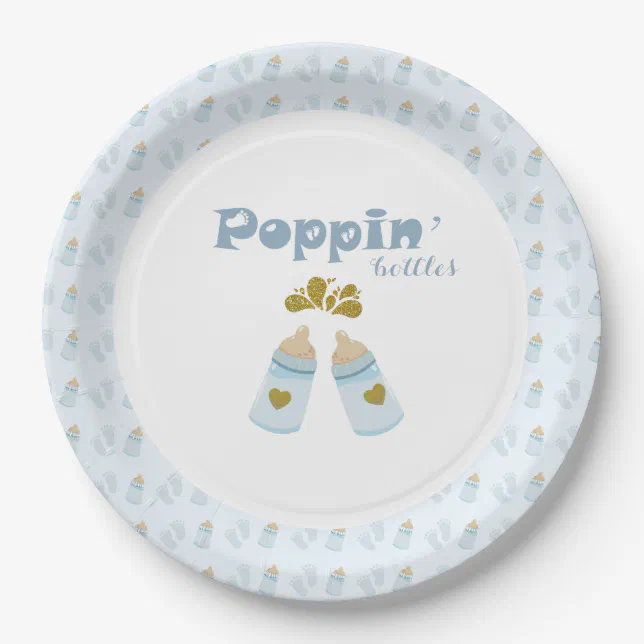 Blue Poppin Bottles Boy Baby Shower Paper Plates | Zazzle