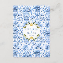 Blue porcelain lemon Italian wedding menu cards | Zazzle