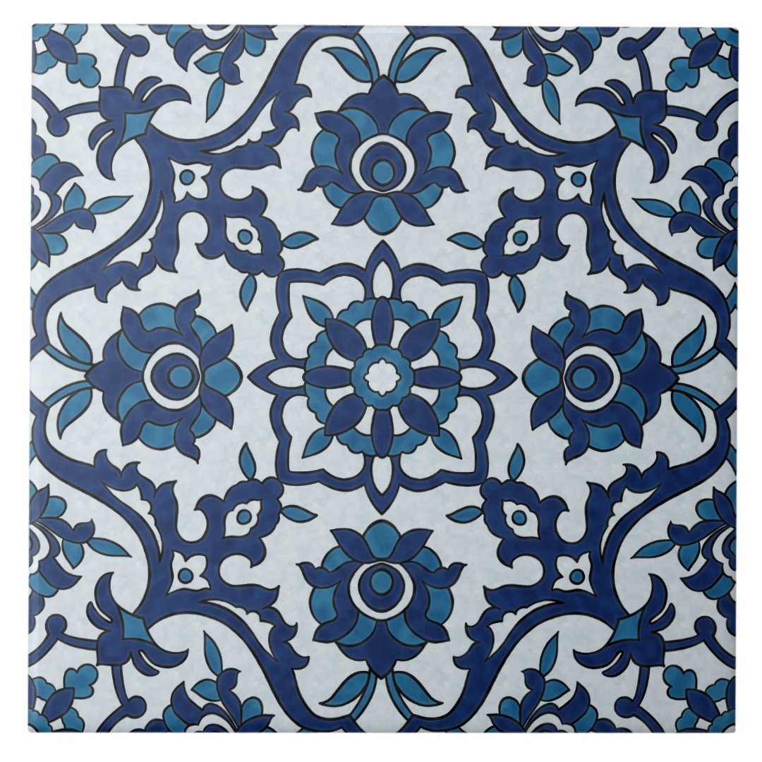 Blue Portuguese Azulejos Floral Tile Pattern | Zazzle