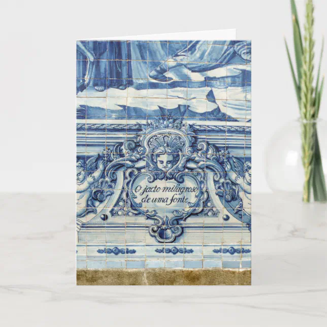 Blue Portuguese tiles with two angels Note Card | Zazzle