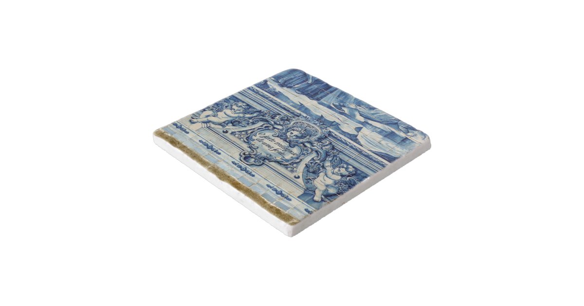 Blue Portuguese Tiles with two angels Trivet | Zazzle