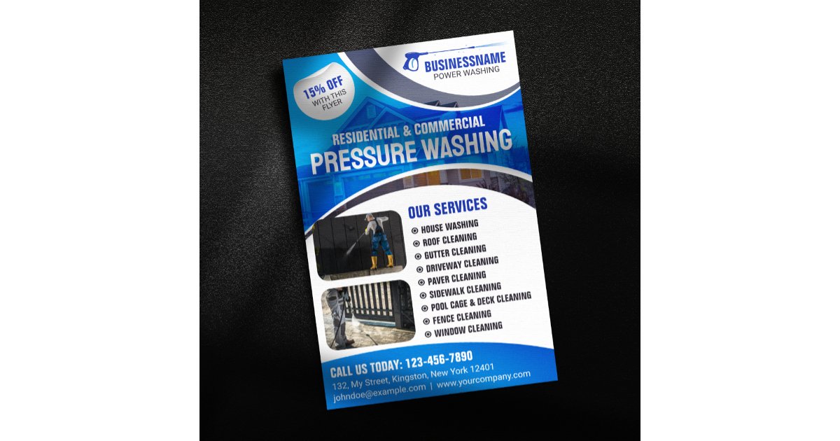Blue Power Washing Pressure Wash House Cleaning Flyer | Zazzle