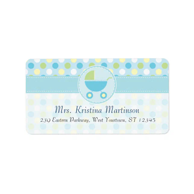 Blue Pram and Polka Dots Address Label | Zazzle