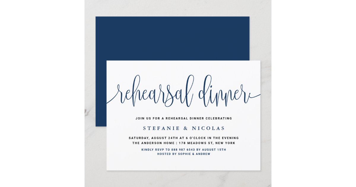 Blue Pretty Calligraphy Rehearsal Dinner Invitation | Zazzle