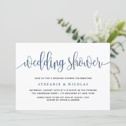 Blue Pretty Calligraphy Wedding Shower Invitation | Zazzle