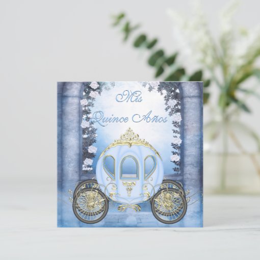 Blue Princess Carriage Enchanted Quinceanera Invitation | Zazzle
