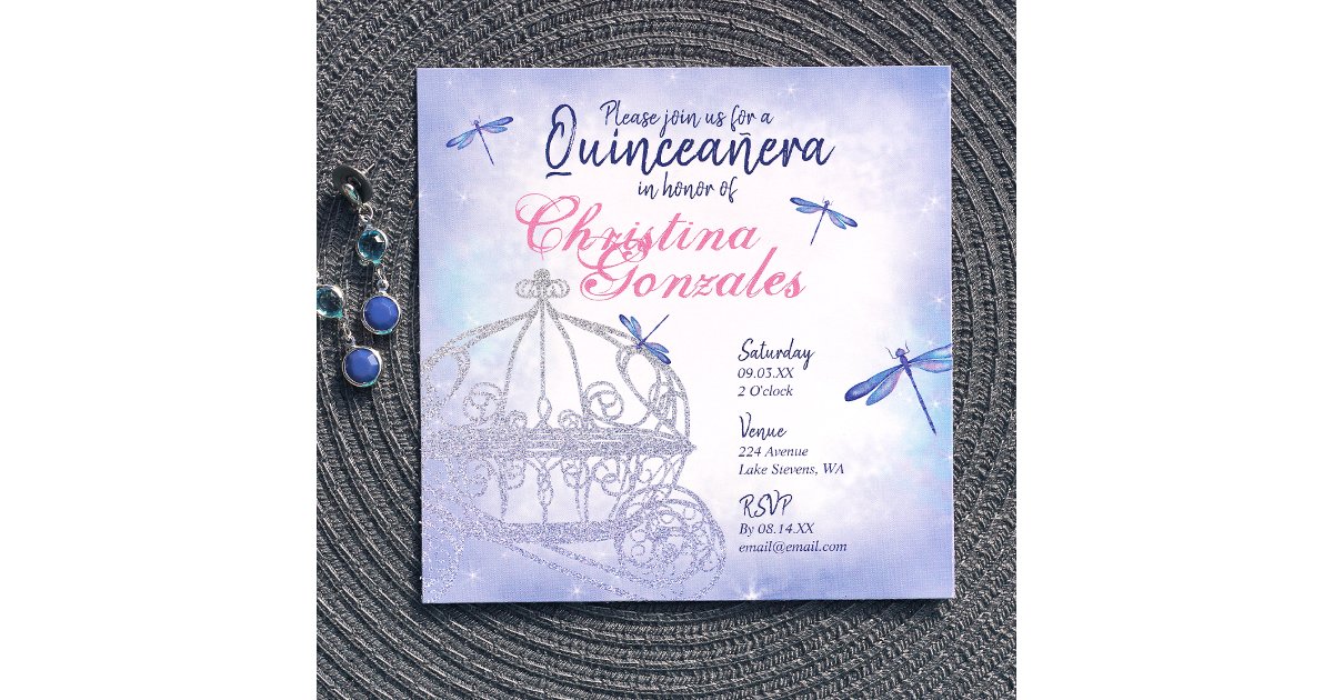 Blue Princess Carriage Quinceañera Invitation | Zazzle