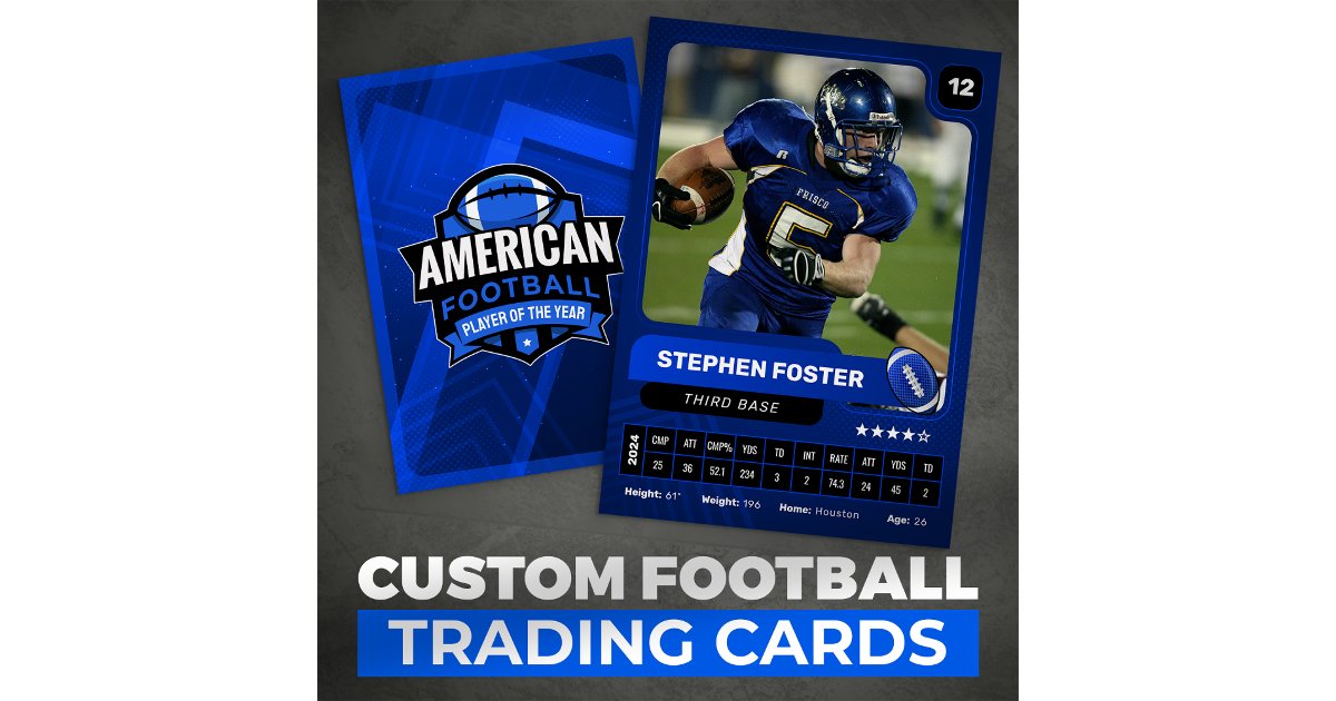 Blue Pro American Football Player Trading Card | Zazzle