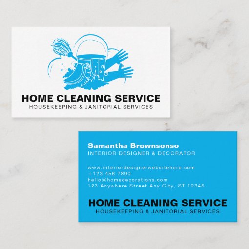 Blue Pro Home Cleaning Service Janitorial Maid Business Card | Zazzle