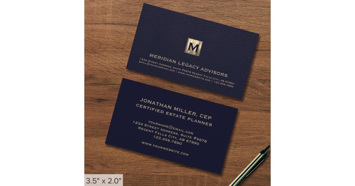 Blue Professional Luxury Initial Logo Business Card | Zazzle