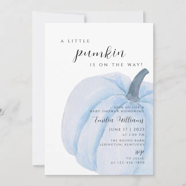 blue Pumpkin Baby Shower boy Invitation | Zazzle