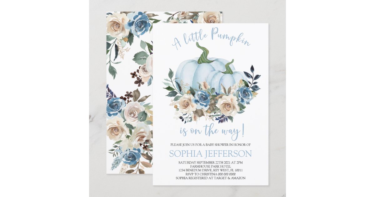 Blue Pumpkin Baby Shower Invitation | Zazzle