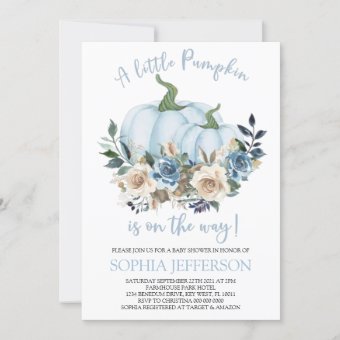 Blue Pumpkin Baby Shower Invitation | Zazzle