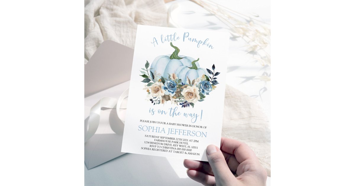 Blue Pumpkin Baby Shower Invitation | Zazzle
