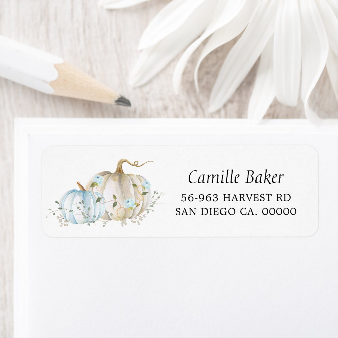 Blue Pumpkin Baby Shower Return Address Label | Zazzle