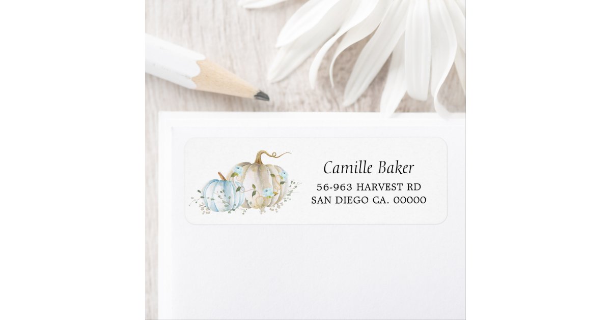 Blue Pumpkin Baby Shower Return Address Label | Zazzle