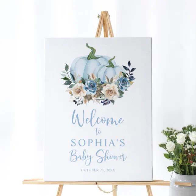 Blue Pumpkin Baby Shower Welcome Sign | Zazzle