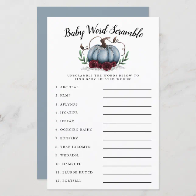 Blue Pumpkin Baby Word Scramble Game | Zazzle