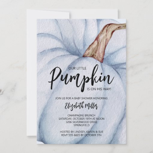 Blue Pumpkin Boy Baby Shower Invitation | Zazzle