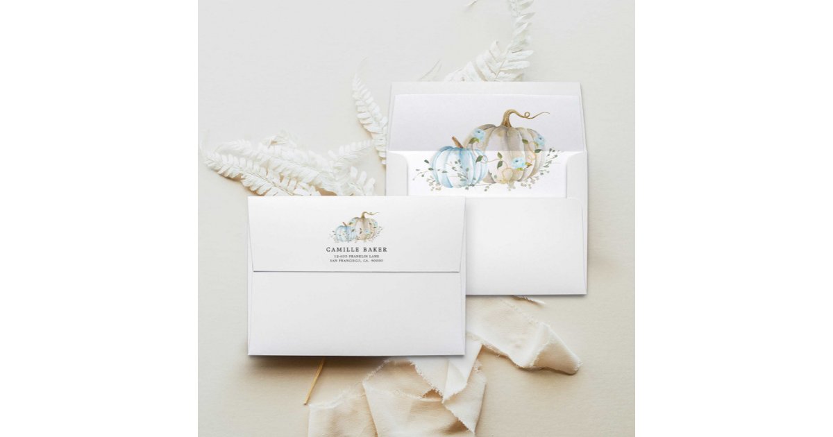 Blue Pumpkin Boy Baby Shower Invitation Envelopes | Zazzle