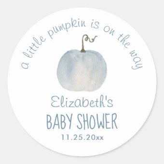 Blue Pumpkin Boy Baby Shower Thank You Classic Round Sticker | Zazzle