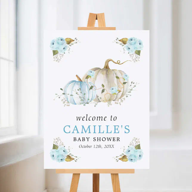 Blue Pumpkin Boy Baby Shower Welcome Sign | Zazzle