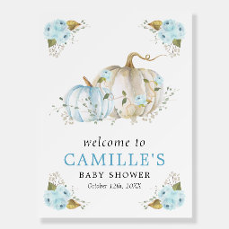 Blue Pumpkin Boy Baby Shower Welcome Sign | Zazzle