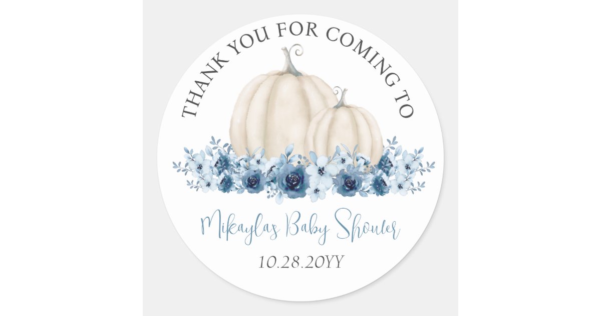 Blue Pumpkin Fall Baby Shower Thank You Favor Classic Round Sticker ...