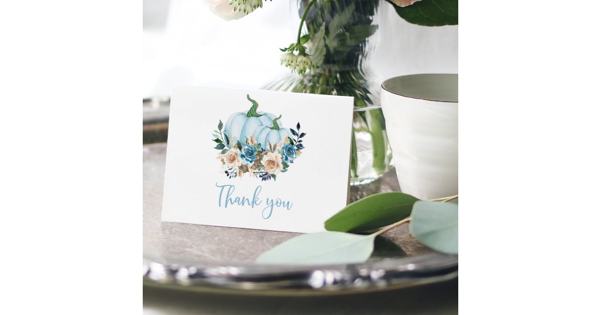 Blue Pumpkin Floral Folded Thank You Card | Zazzle