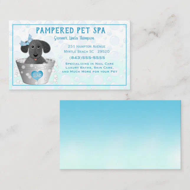 Blue Puppy in Tub Pet Groomer Business Card | Zazzle