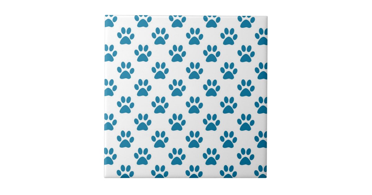 Blue puppy paw print pattern tile | Zazzle