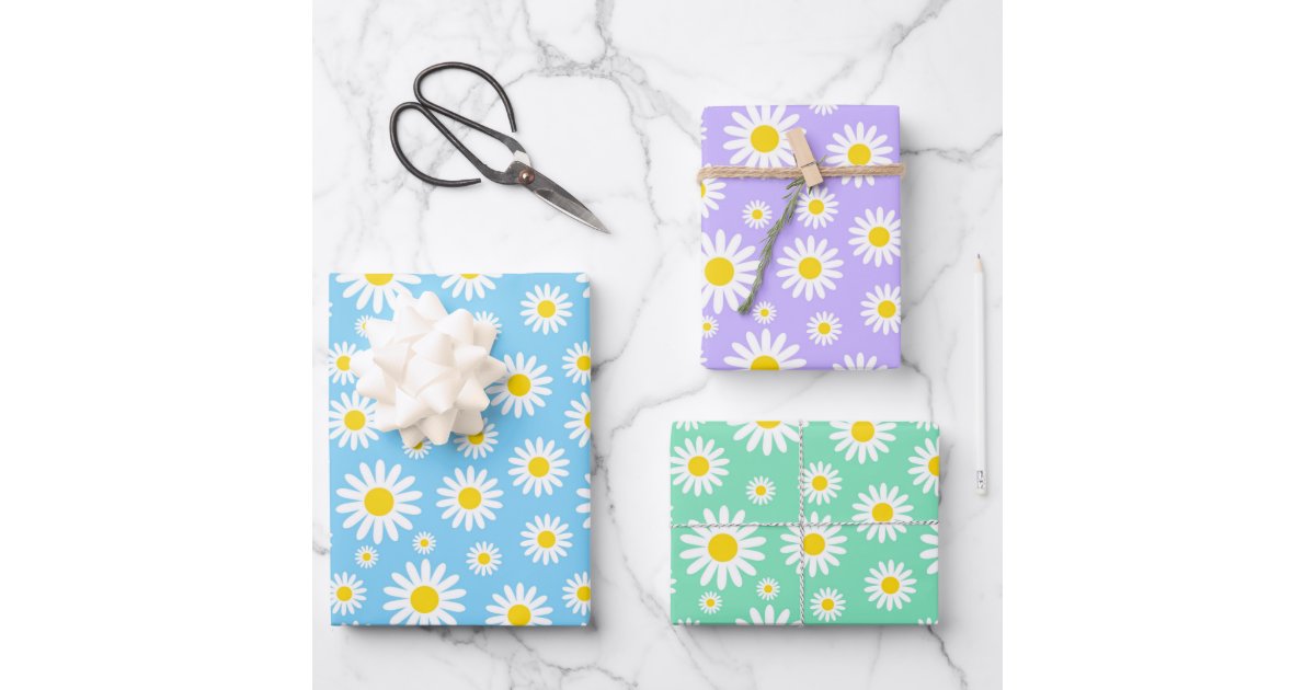 Blue, Purple and Green Mixed Spring Daisies Wrapping Paper Sheets | Zazzle