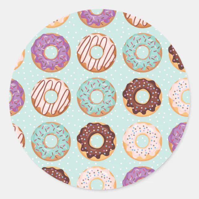 Blue, Purple, Chocolate Iced Donuts Bakery Treat Classic Round Sticker ...