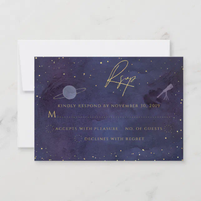 Blue Purple Galaxy Starry Night Celestial Wedding RSVP Card | Zazzle