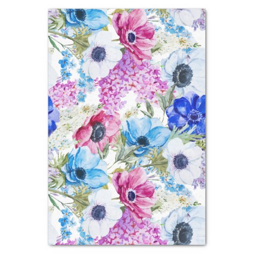 Blue purple hand painted watercolor floral pattern tissue paper | Zazzle