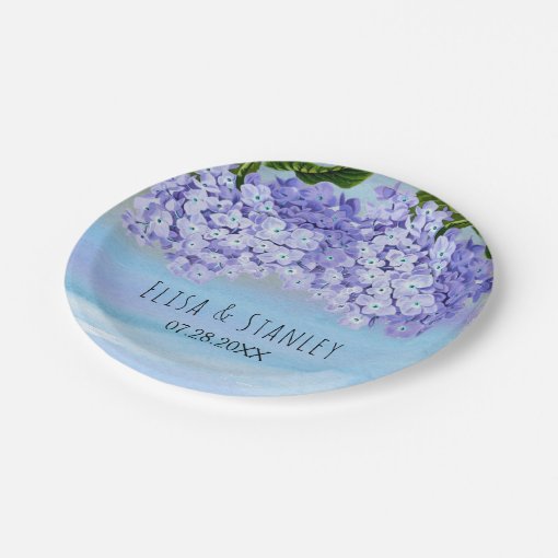 Blue purple hydrangea flowers wedding paper plates | Zazzle