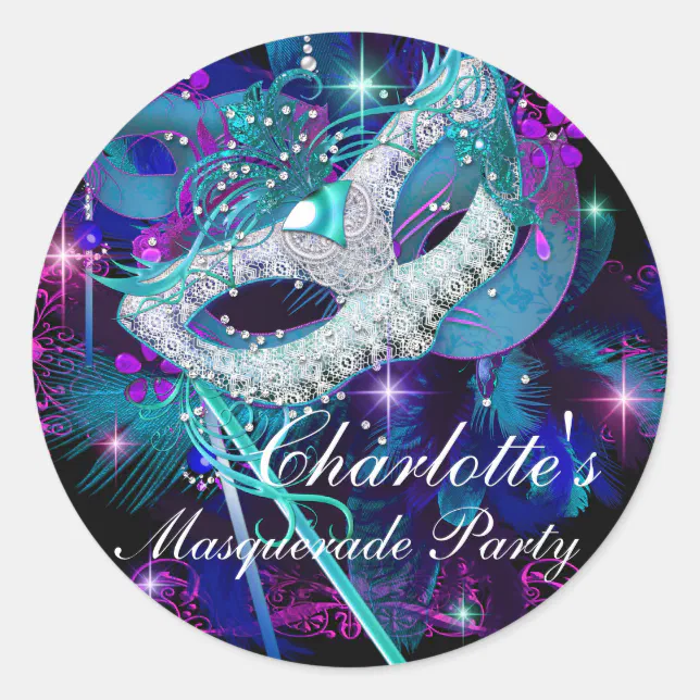 Blue & Purple Masks Masquerade Party Sticker | Zazzle