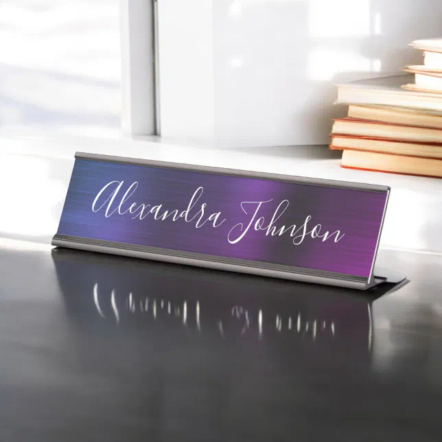 Blue Purple Metallic Foil Modern Elegant Business Desk Name Plate | Zazzle