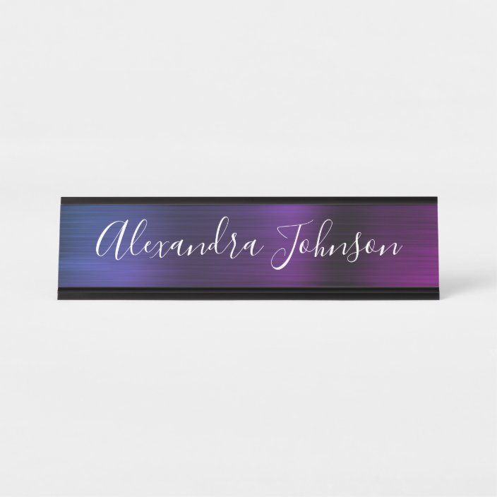 Blue Purple Metallic Foil Modern Elegant Business Desk Name Plate ...