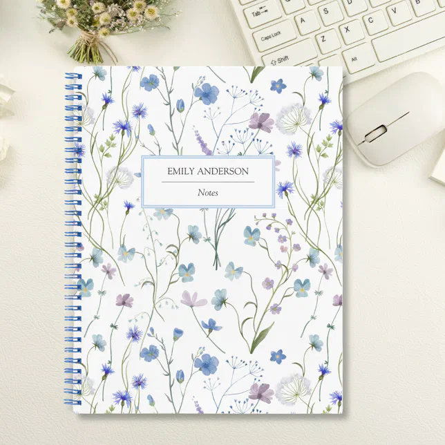 Blue Purple Pretty Wildflower Floral Pattern Notebook | Zazzle