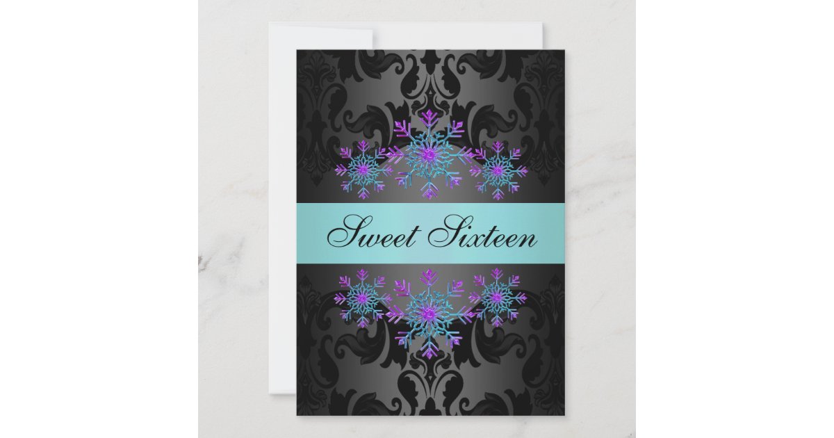 Blue & Purple Snowflake Sweet16 Birthday Invite | Zazzle