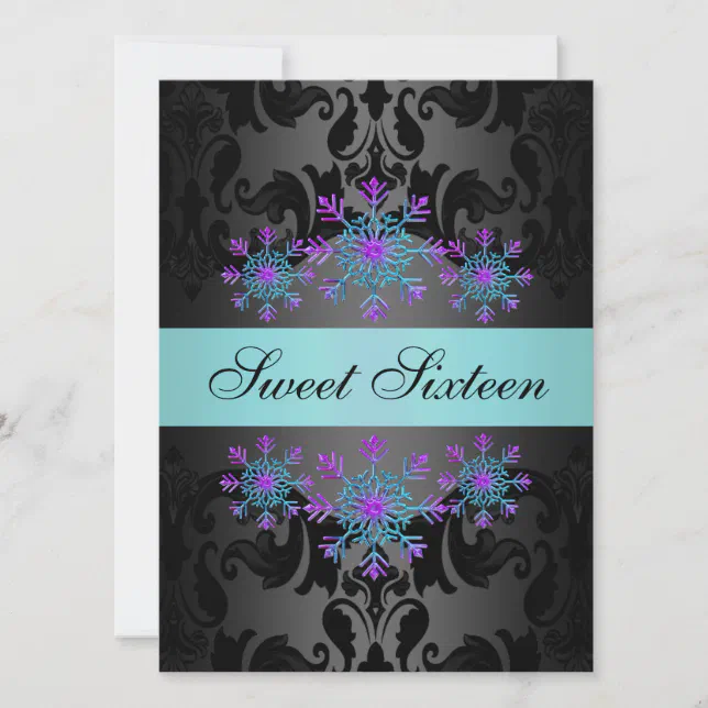 Blue & Purple Snowflake Sweet16 Birthday Invite | Zazzle