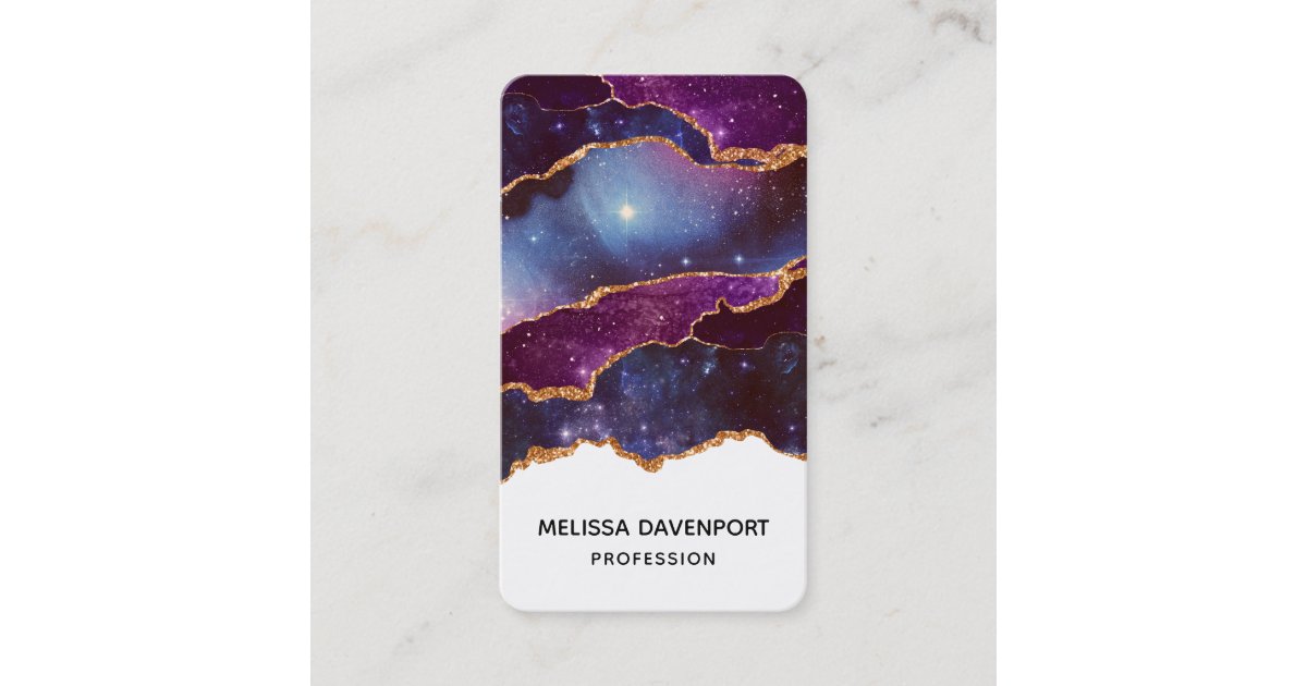 Blue & Purple Space & Stars with Gold Ribbon Business Card | Zazzle