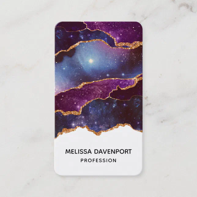 Blue & Purple Space & Stars with Gold Ribbon Business Card | Zazzle