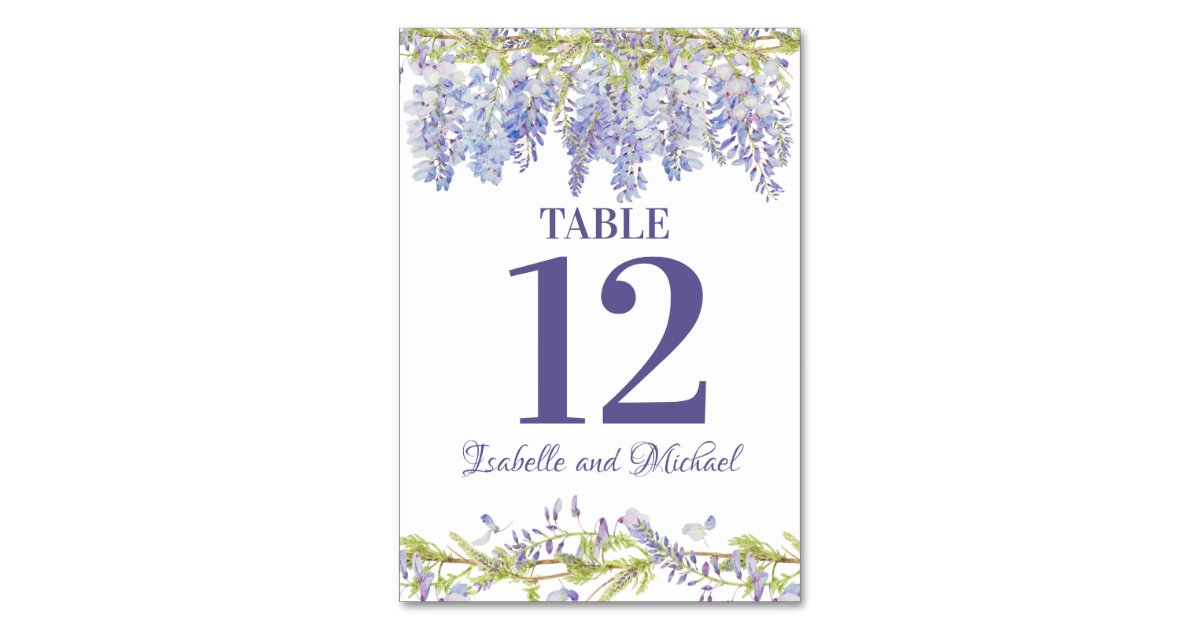 Blue Purple Watercolor Floral Wedding Table Number | Zazzle