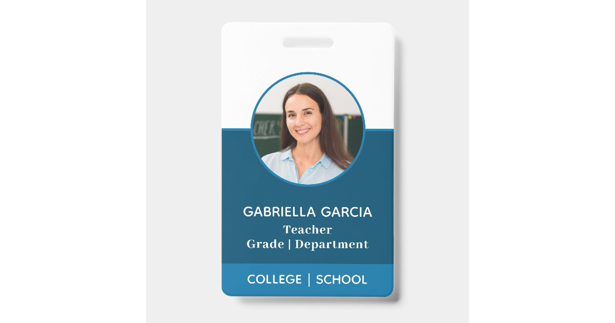 Blue QR Code School Teacher Photo ID badge | Zazzle