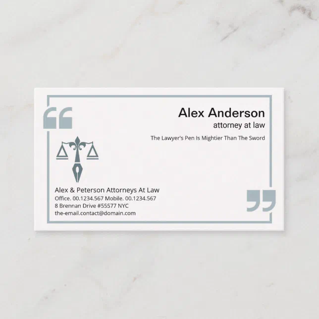 Blue Quotation Mark Frame Law Scales Of Justice Business Card | Zazzle