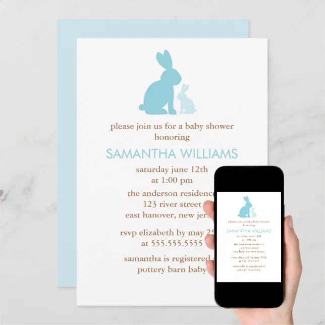 Blue Rabbits Boy Baby Shower Invitation | Zazzle