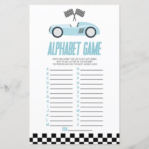 Blue Race Car Alphabet Baby Shower Game | Zazzle
