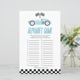 Blue Race Car Alphabet Baby Shower Game | Zazzle